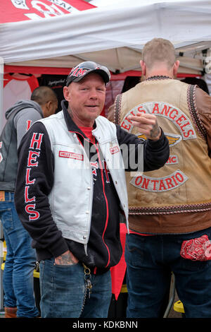 Members of the Hells Angels Motorcycle Club make their way along the ...