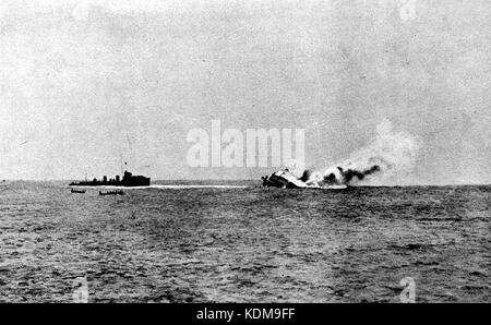 Sinking of the German cruiser Mainz in the Battle of Heligoland. The ...