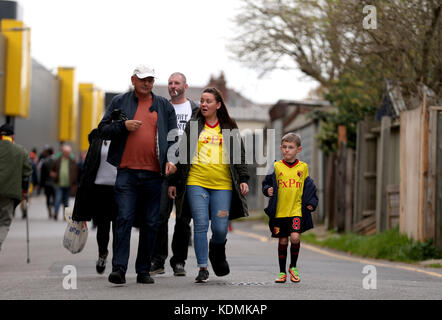 Watford fans arrive for the Premier League match at Vicarage Road ...