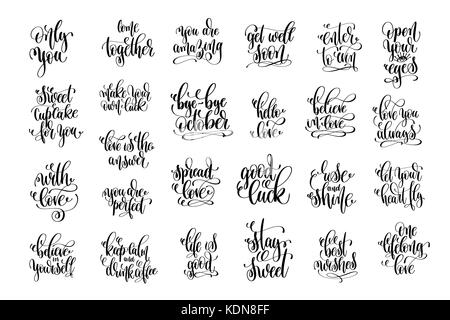set of 25 hand lettering positive quotes isolated on white, moti Stock ...