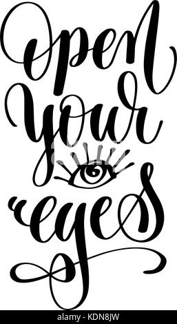 Open your eyes handwritten lettering with decoration. Poster vector ...