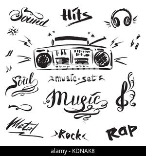 Music notes and signs set. Hand drawn music symbol sketch collection ...
