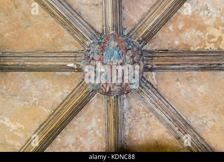 Norwich Cathedral Cloisters, roof boss bosses painted stone medieval ...