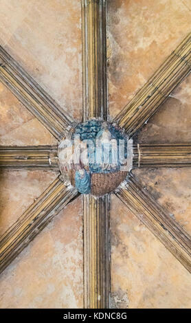 Norwich Cathedral Cloisters, roof boss bosses painted stone medieval ...