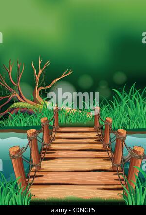 Nature scene with bridge crossing river illustration Stock Vector Image ...