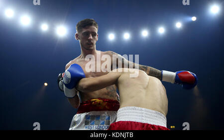 Daniel Keenan (left) against Angel Emilov in the Welterweight bout at ...