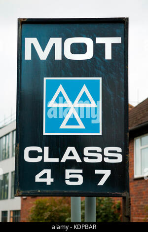 MOT / MOTs sign / logo for Class 4 5 7 vehicles at a garage which is ...