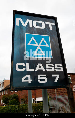 MOT / MOTs sign / logo for Class 4 5 7 vehicles at a garage which is ...