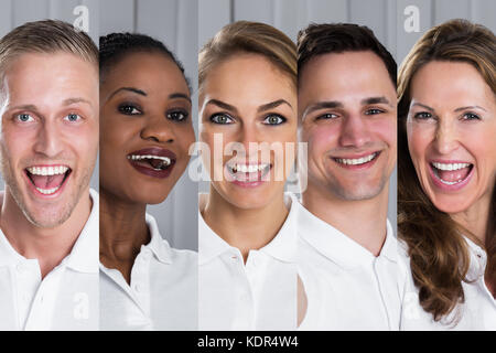 Collage of group of young business people over isolated background ...