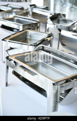 Empty catering plates, platters and trays setup before event Stock ...