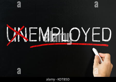 Changing word Unemployed into Employed by crossing off letters un Stock ...