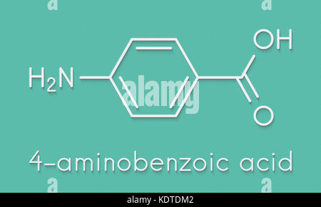 4-aminobenzoic acid (PABA, aminobenzoate) molecule. Stylized skeletal ...