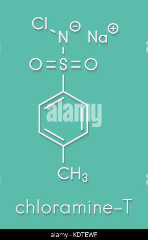 Chloramine-T (tosylchloramide) disinfectant molecule. Atoms are ...