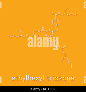 Ethylhexyl triazone sunscreen molecule (UV filter). Stylized skeletal ...
