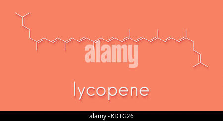 Lycopene red tomato pigment molecule. Atoms are represented as spheres ...