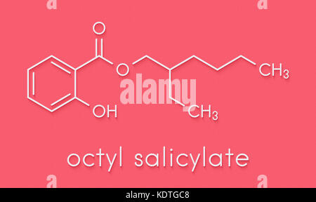 Octyl salicylate (octisalate) sunscreen molecule (UV filter). Stylized ...
