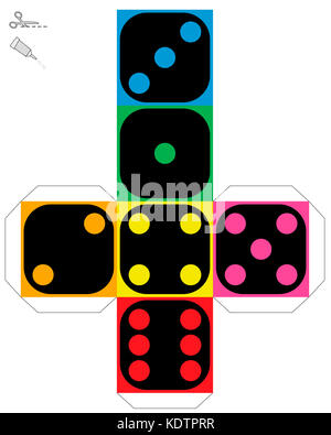 Dice template - model of a colorful cube to make a three-dimensional ...