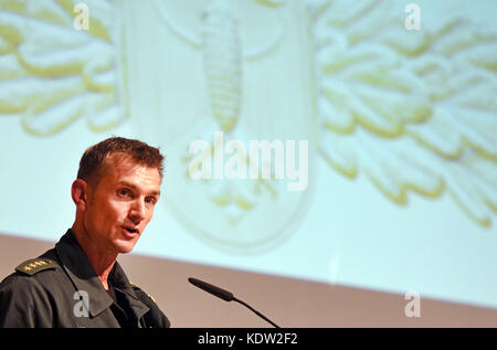 The commander of the GSG 9, Jerome Fuchs, speaks on stage during the ...