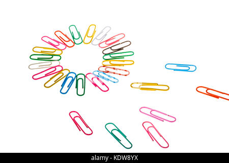 multicolored paper clips on white background Stock Photo - Alamy
