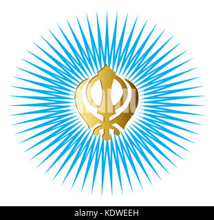 The main symbol of Sikhism – sign Khanda made of gold metal, white ...
