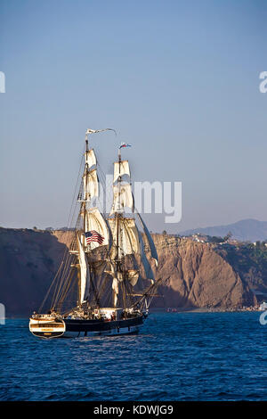 Tall Ship Pilgrim sails off Dana Point, CA US. The Pilgrim was a ...
