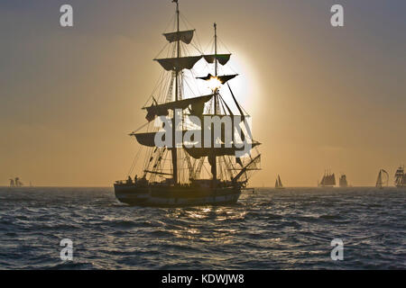 Tall Ship Pilgrim sails off Dana Point, CA US. The Pilgrim was a ...