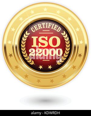 ISO 22000 certified golden label on white background. Vector stock illustration Stock Vector ...