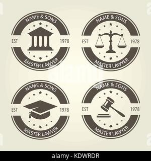 Law emblems. Lawyer badge template with scales of justice, judges gavel ...