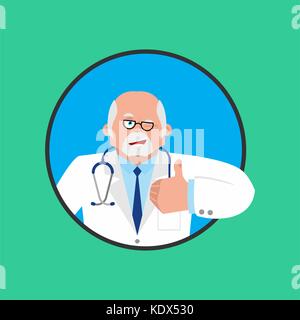 Doctor winks and thumb up. Happy Physician. Merry. Vector illustration ...