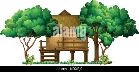 Wooden hut in the forest illustration Stock Vector Art & Illustration ...