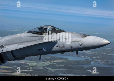Finnish F18 Hornets photographed flying over Sweden Stock Photo - Alamy