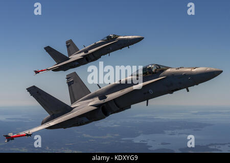 Finnish F18 Hornets photographed flying over Sweden Stock Photo - Alamy