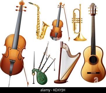 Different types of musical instruments illustration Stock Photo ...
