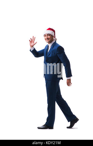 The young busnessman wearing santa hat in christmas concept on white ...