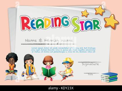 Certificate template for reading award with girl reading in background ...