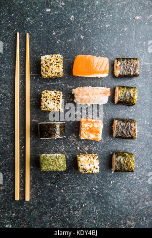 Top view of Japanese food Nigiri sushi set on a white background Stock ...