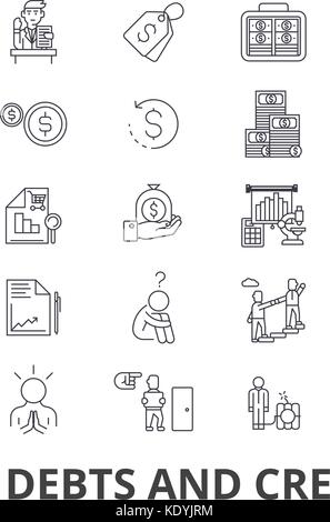 Debt collector line vector icons and signs. Collector, Creditor ...