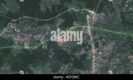 Moscow from space. Animation. View of night Moscow from the plane, or ...