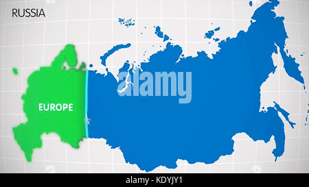 The division of Europe and Asia on the map. the city Ekaterinburg ...