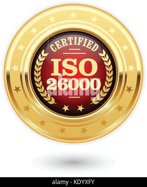 ISO 26000 Certified badge, icon. Certification stamp. Flat design ...