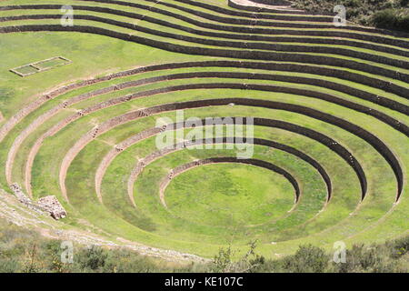 Concentric circles of the Incan ruins of Moray near Cuzco, Peru Stock ...