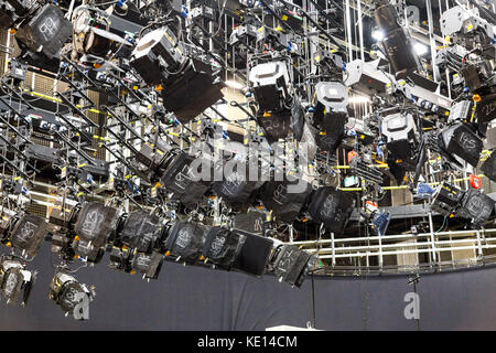 Television lights inside the BBC TV sport studios at Media City UK in ...