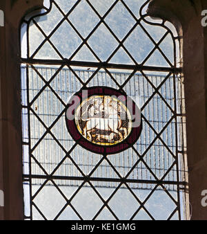 Medieval stained glass roundel in St. Michael`s Church, Begbroke ...