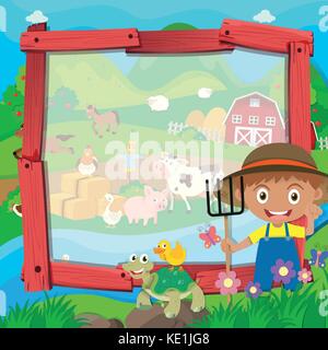 Border design with farmer and animals illustration Stock Vector Image ...