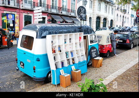 mobile bookshop in restored Renault van beside Sao Pedro de Alcantara ...