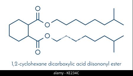 1,2-Cyclohexane dicarboxylic acid diisononyl ester (DINCH) plasticizer molecule. Alternative to ...