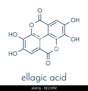 Ellagic acid dietary supplement molecule. 3D rendering. Atoms are ...