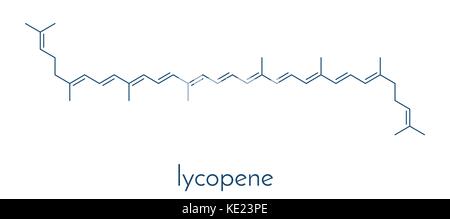 Lycopene red tomato pigment molecule. Atoms are represented as spheres ...