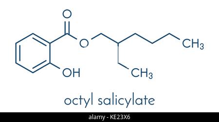 Octyl salicylate (octisalate) sunscreen molecule (UV filter). Skeletal ...