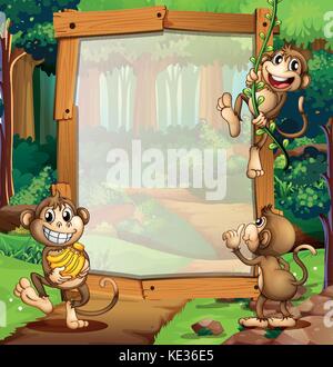 Border design with monkeys in the forest illustration Stock Vector ...